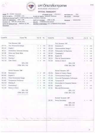 Official Transcript of Record Bangkok University | PDF