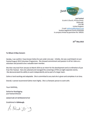 Lettre de recommandation - just Festival | PDF