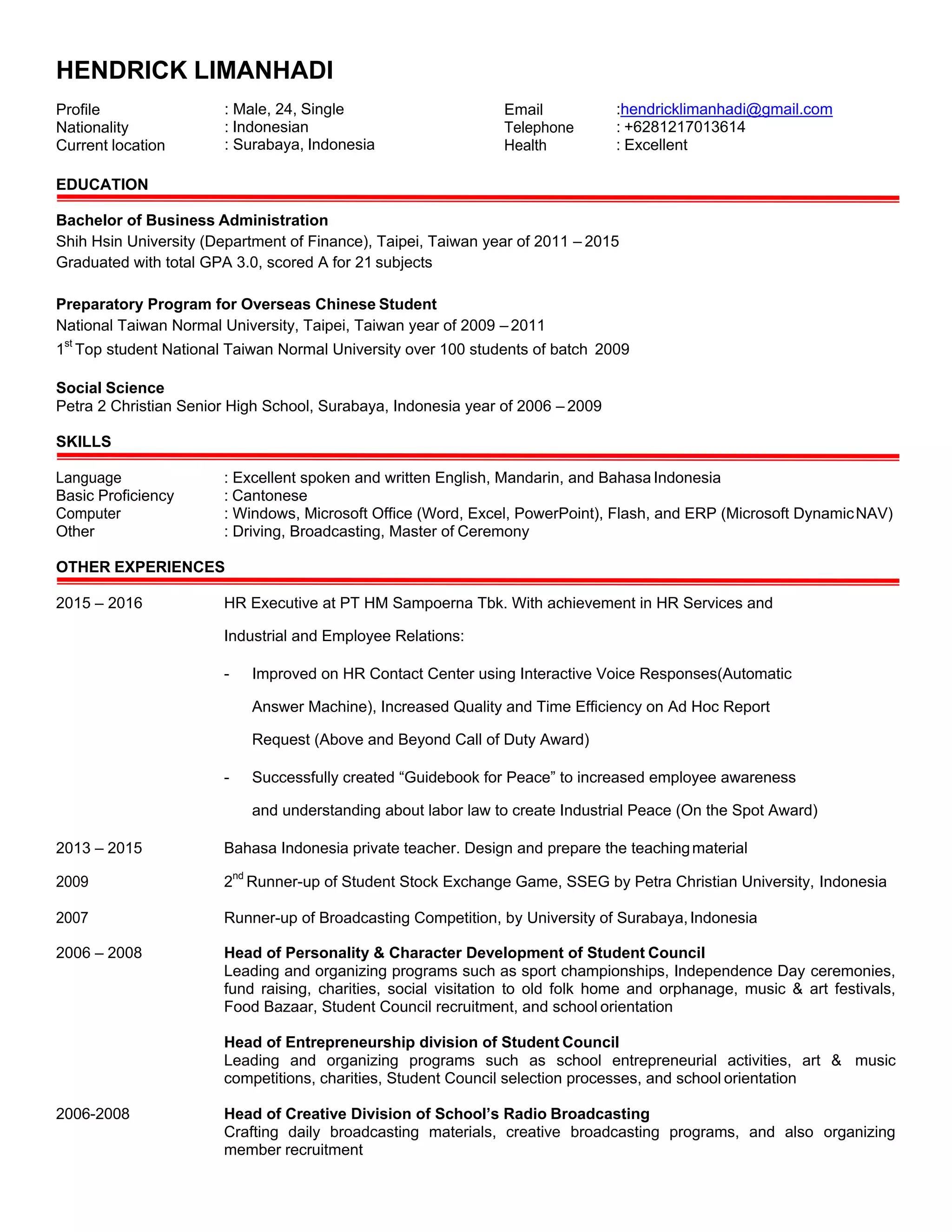 Hendrick Limanhadi Cv Pdf