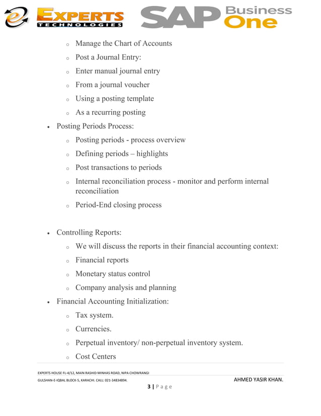 SAP Business One 8.8 Course Outline Expert | PDF