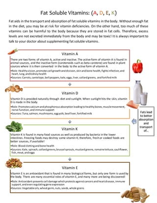 Fat Soluable Vitamins Handout | PDF