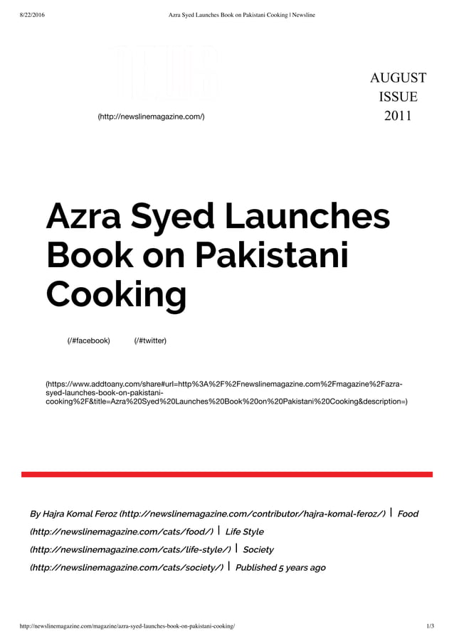 Azra Syed Launches Book on Pakistani Cooking _ Newsline | PDF