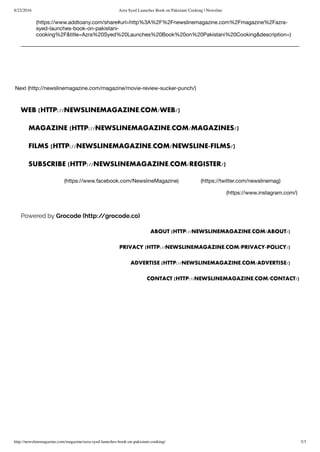 Azra Syed Launches Book on Pakistani Cooking _ Newsline | PDF | Cooking | Food & Drink