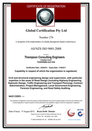 Thompson Consulting Engineers certificate aug 2015 | PDF