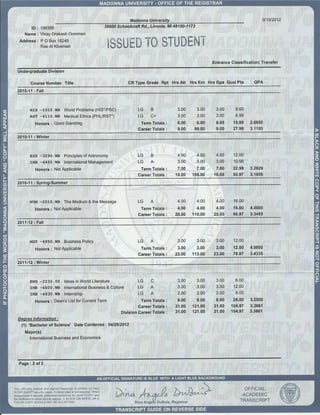 Madonna University Transfer & Transcript | PDF
