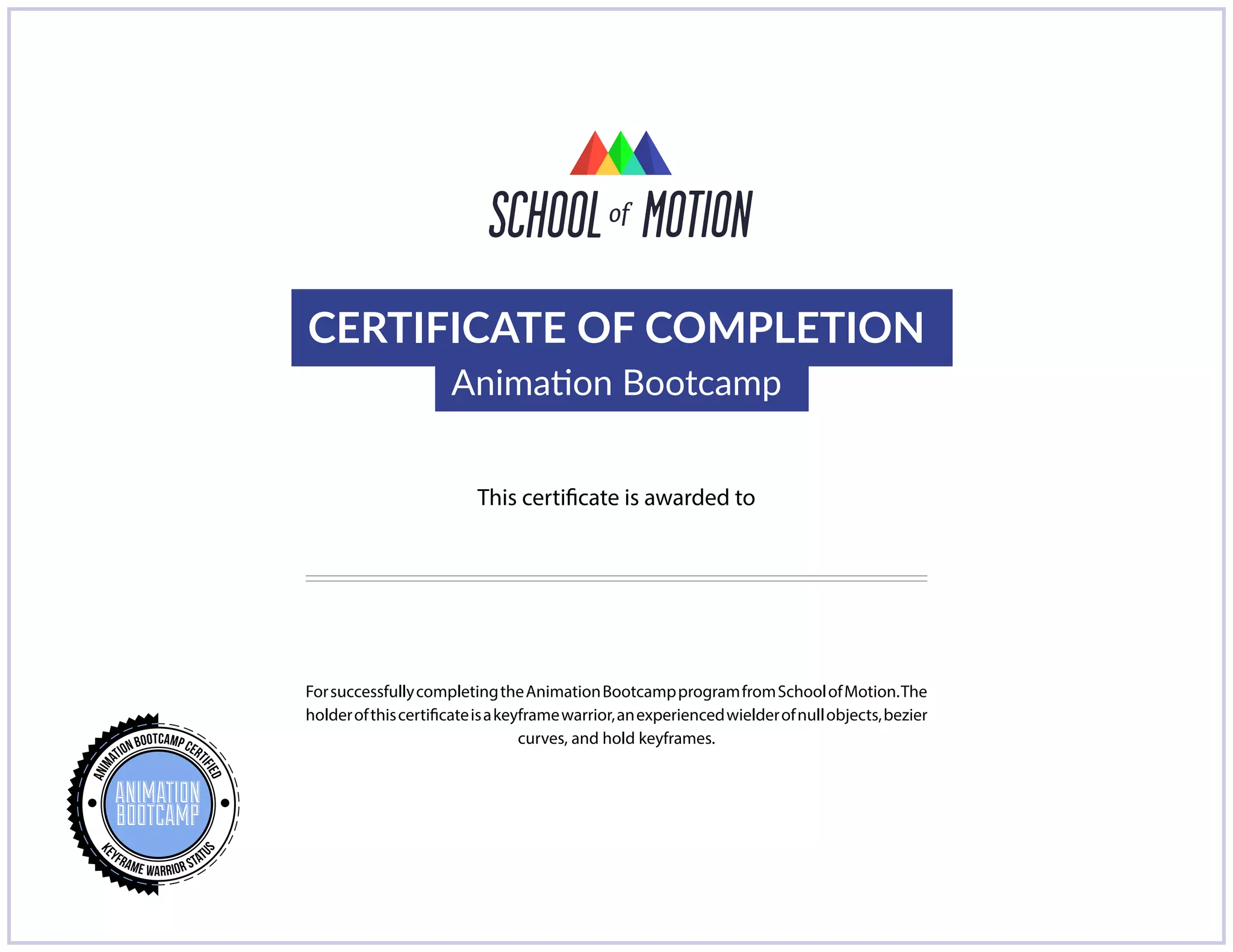 Animation Bootcamp Certificate -- Daniel Cruz | PPT