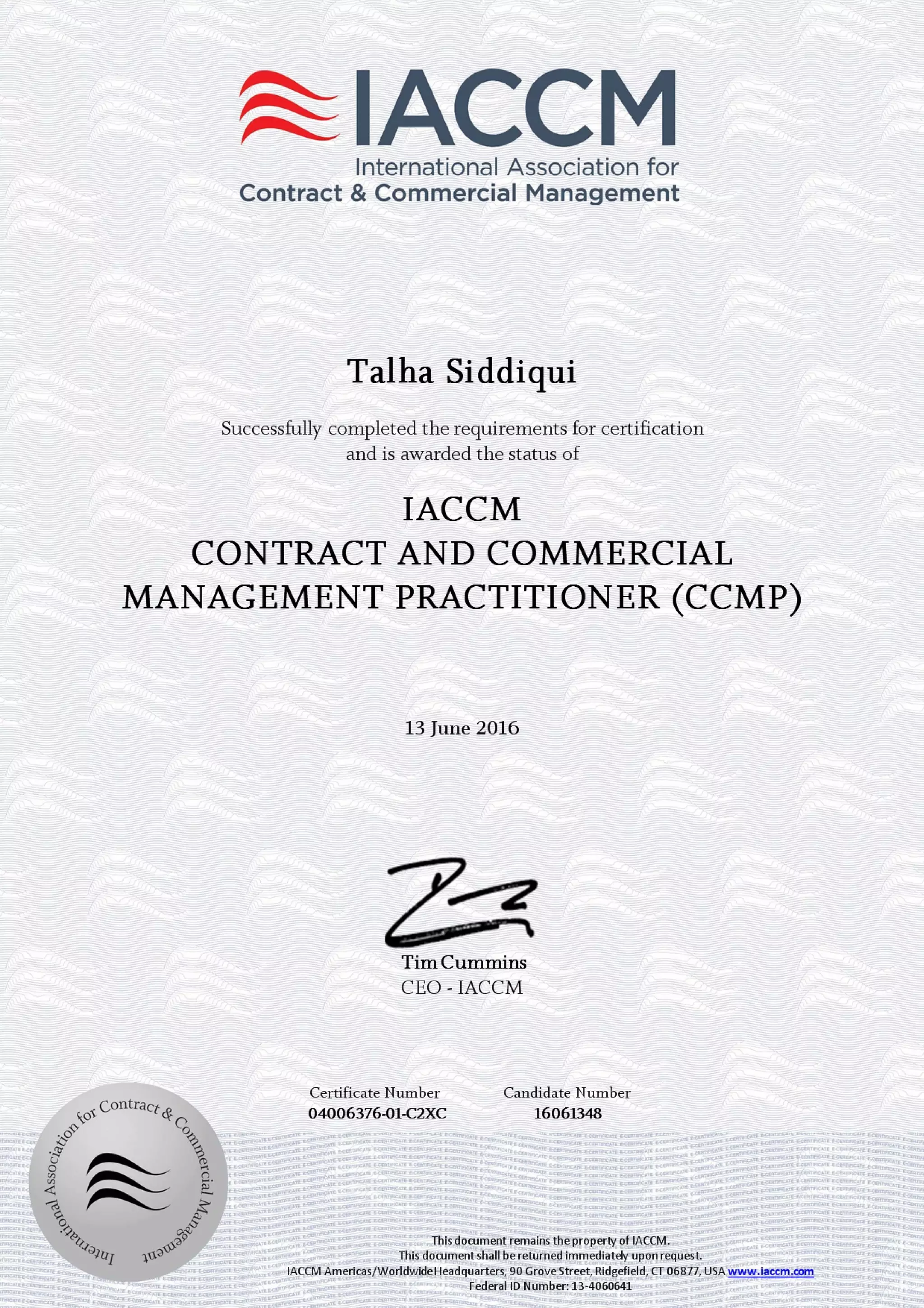 IACCM Certificate | PDF