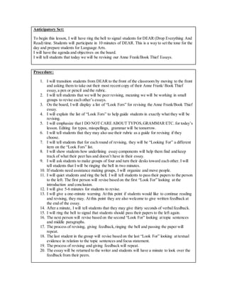 Unit Plan Lesson- Revising | DOCX