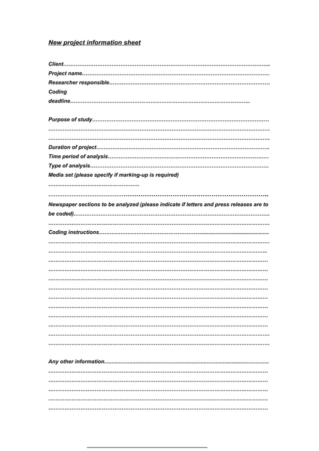 New project information sheet | PDF