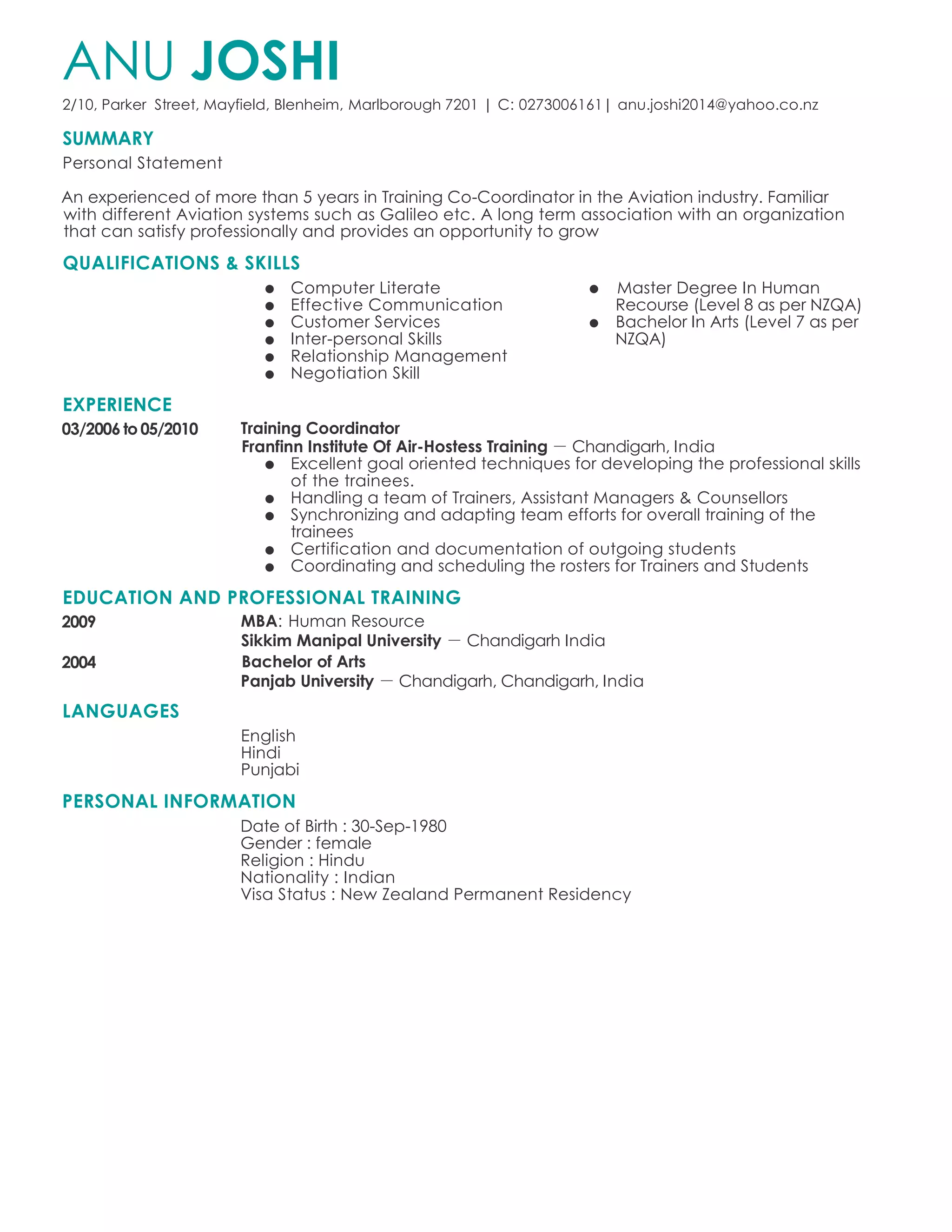 Anu Joshi Resume | DOCX