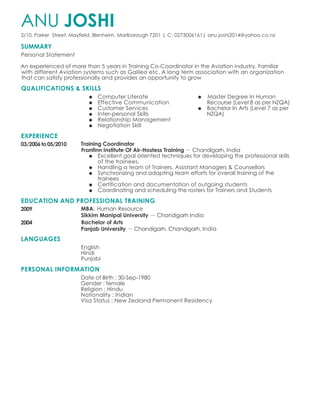 Anu Joshi Resume | DOCX