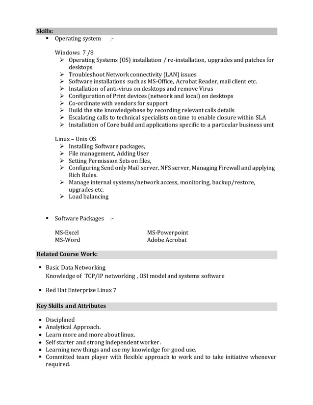 Karan_linux_Unix _CV_1 year_desktop support | PDF