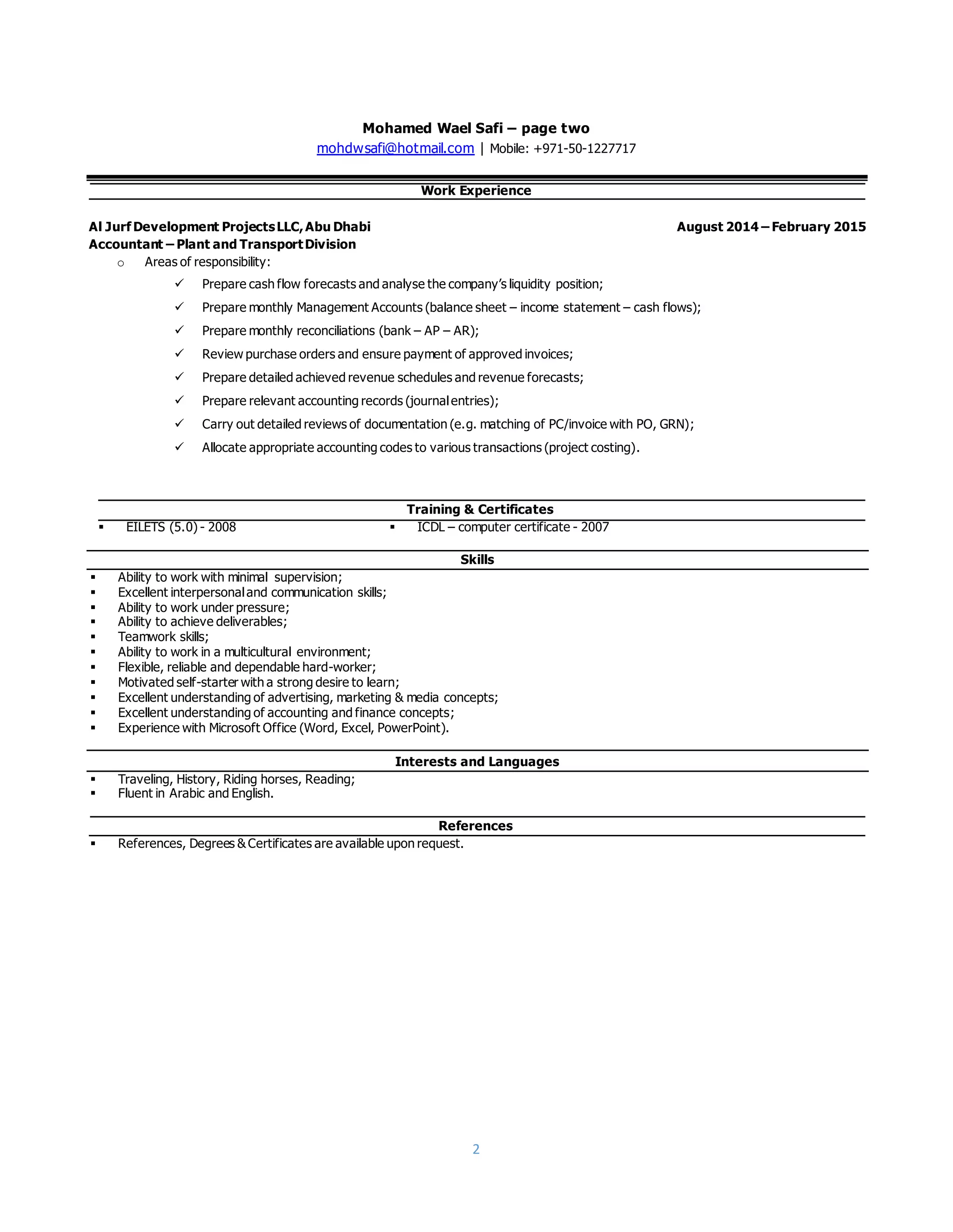 Mohamed Safi CV-01 | DOCX | Business Accounting & Finance | Business