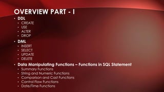 DDL,DML,SQL Functions and Joins | PPTX