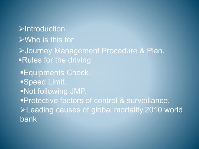 Journey Management and Safely Driving Procedure | PPSX