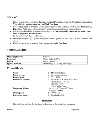 Guru ResumeS | DOC | Databases | Computer Software and Applications