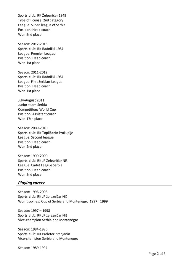 CV Vladimir Stanojevic - engl | PDF