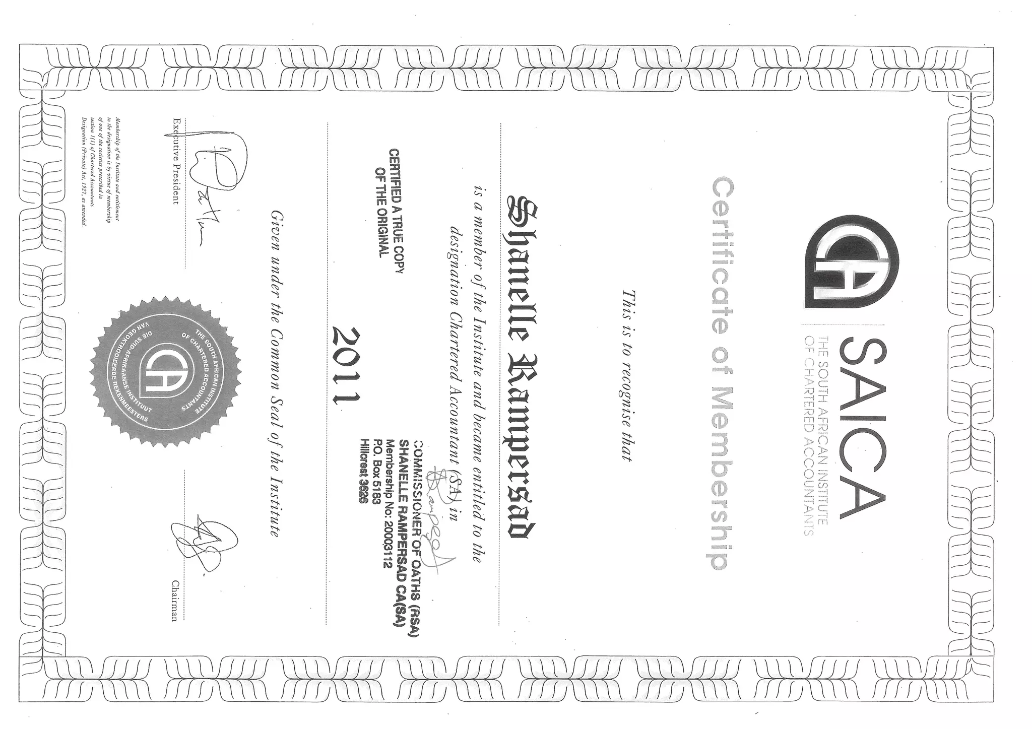 SAICA Membership Certificate | PPT