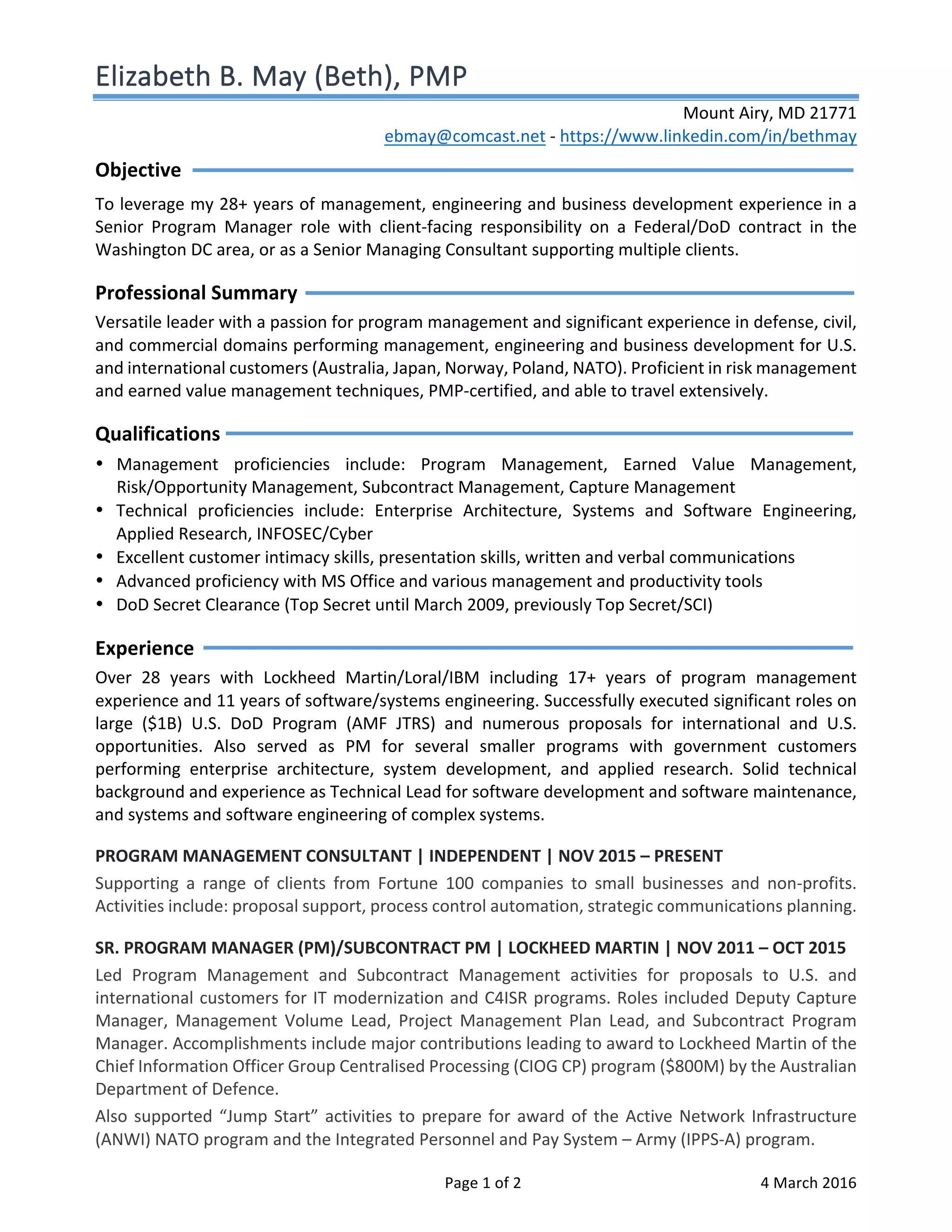 Elizabeth May Resume | PDF