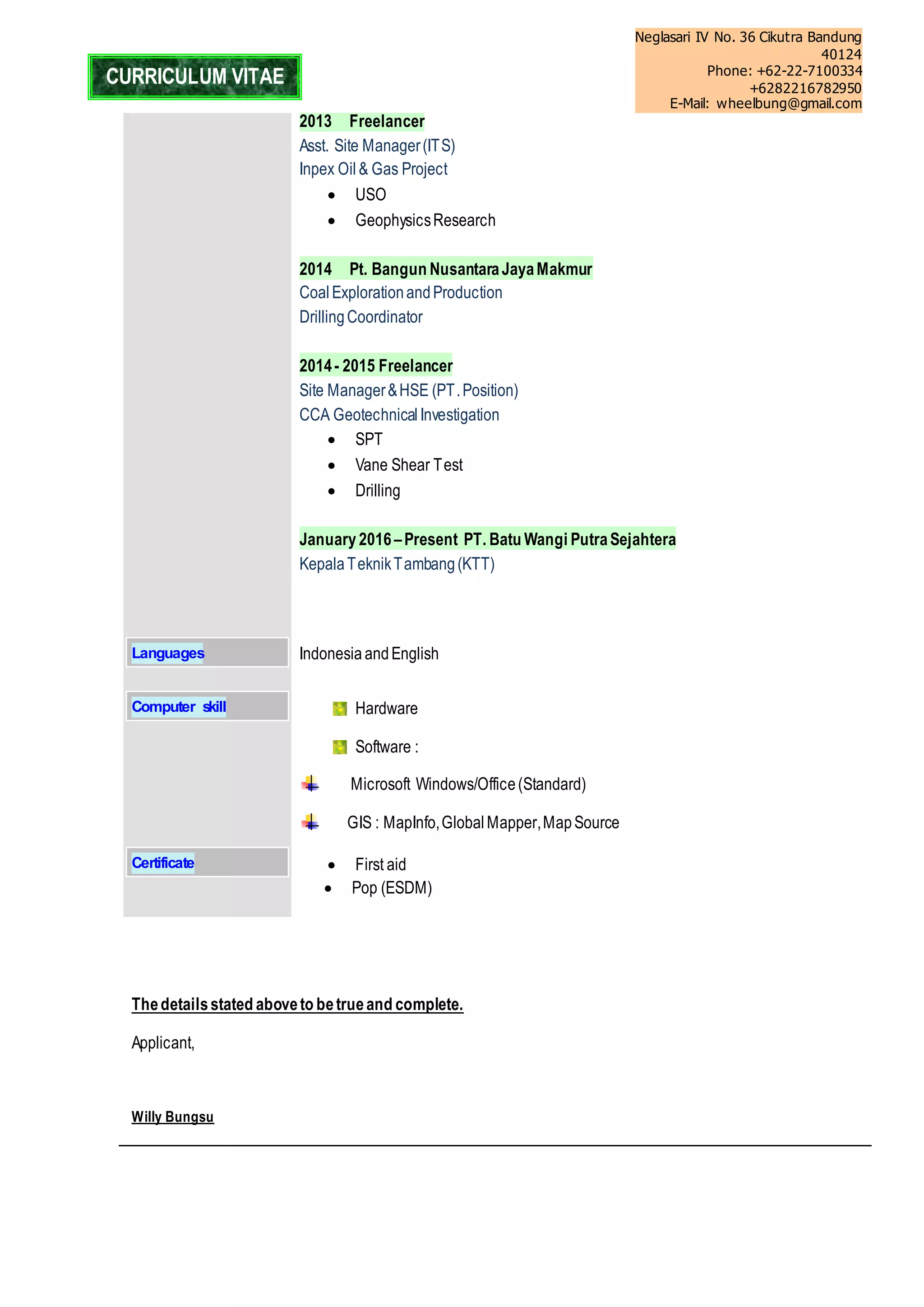 CV Willy Bungsu Sanadi | DOCX