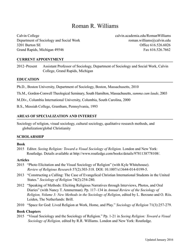 RWilliams-CV2016 | PDF