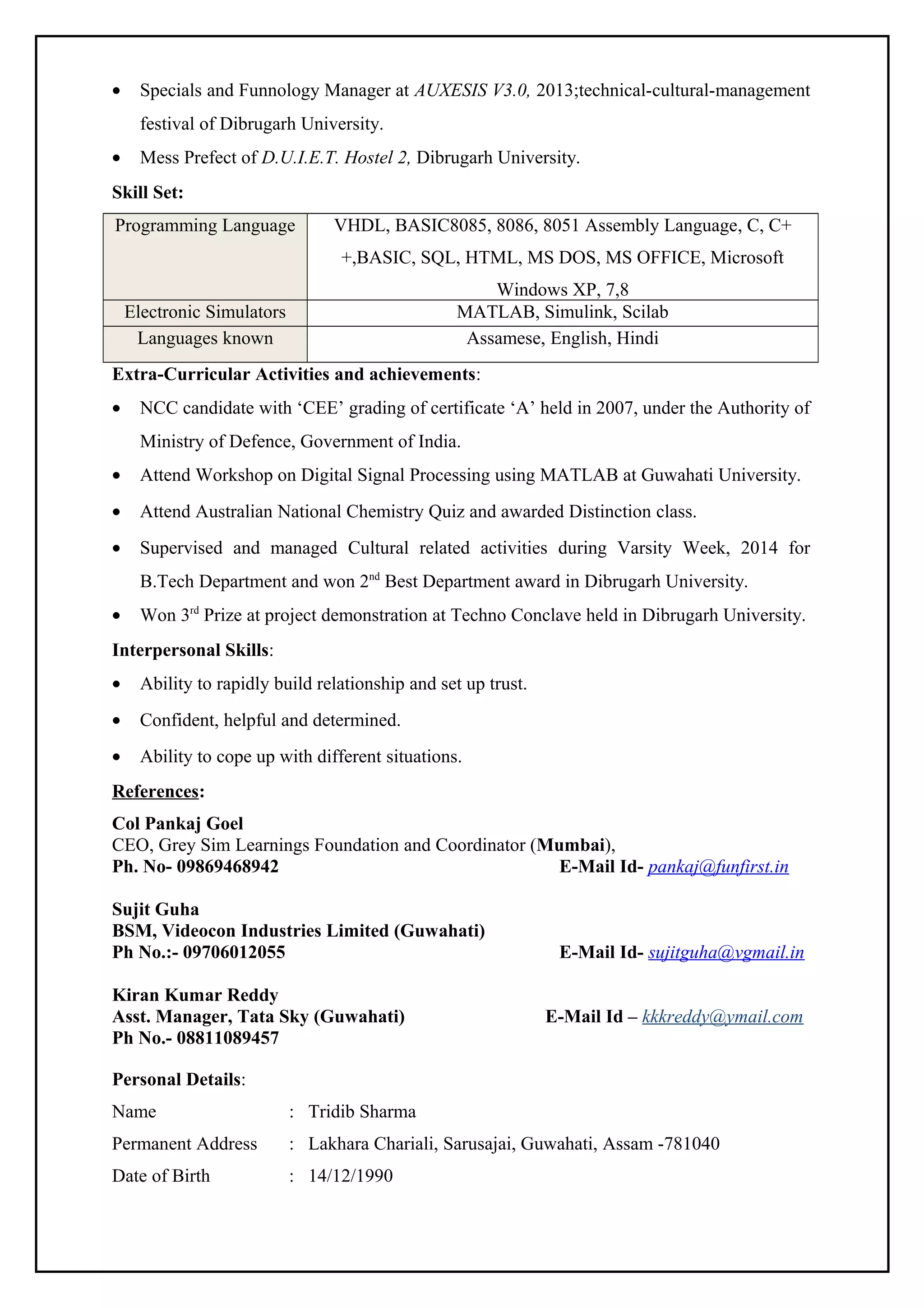 UPDATED -- TRIDIB SHARMA -- CV | DOC | Computing | Technology & Computing