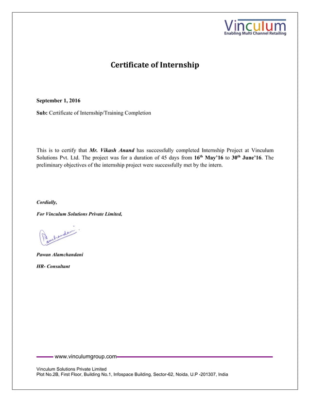 Internship Completion Certificate -Vikash Anand (1) | PDF