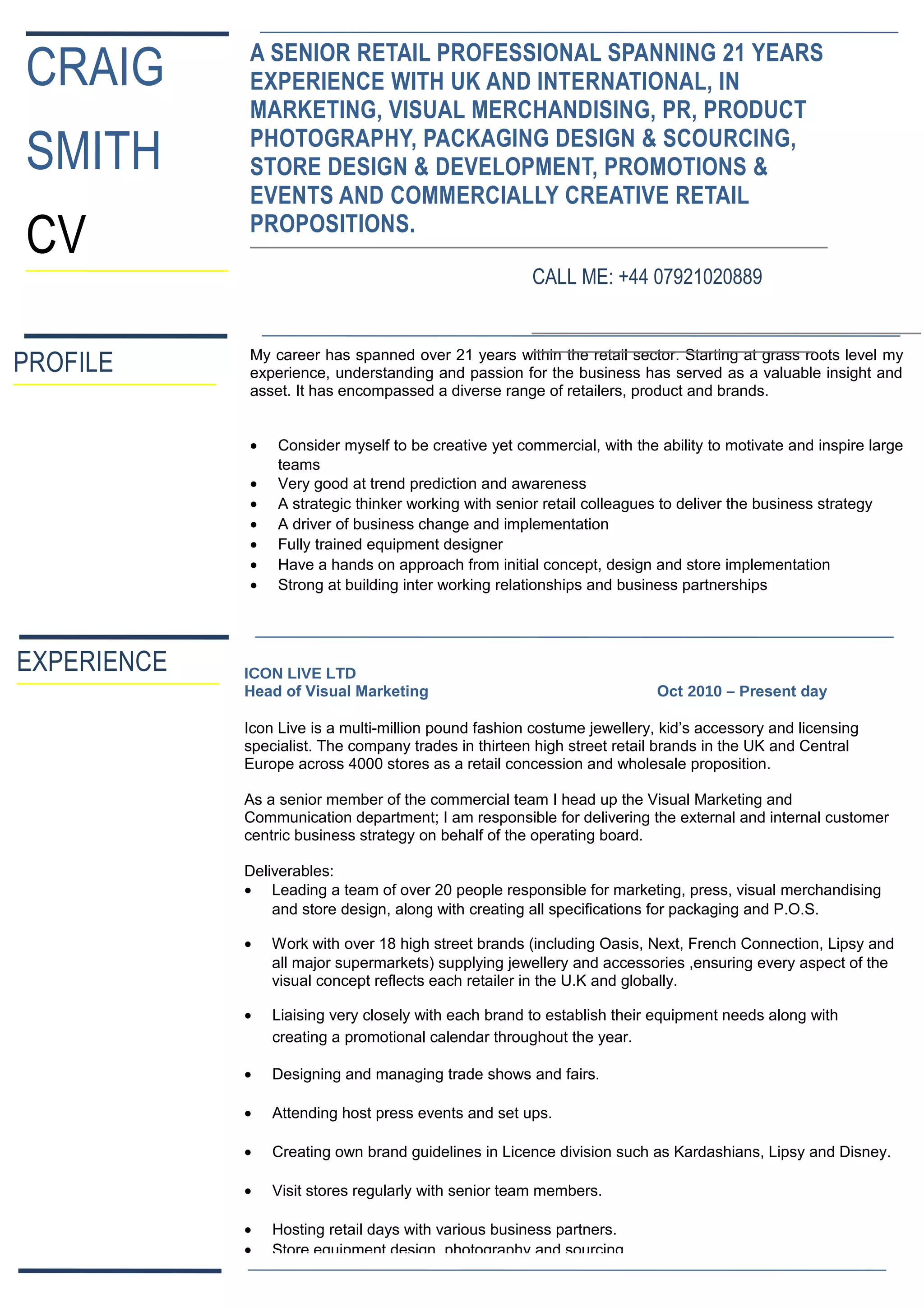 Craig Smith CV May 2014roly | DOC | Retail Industry | Industries