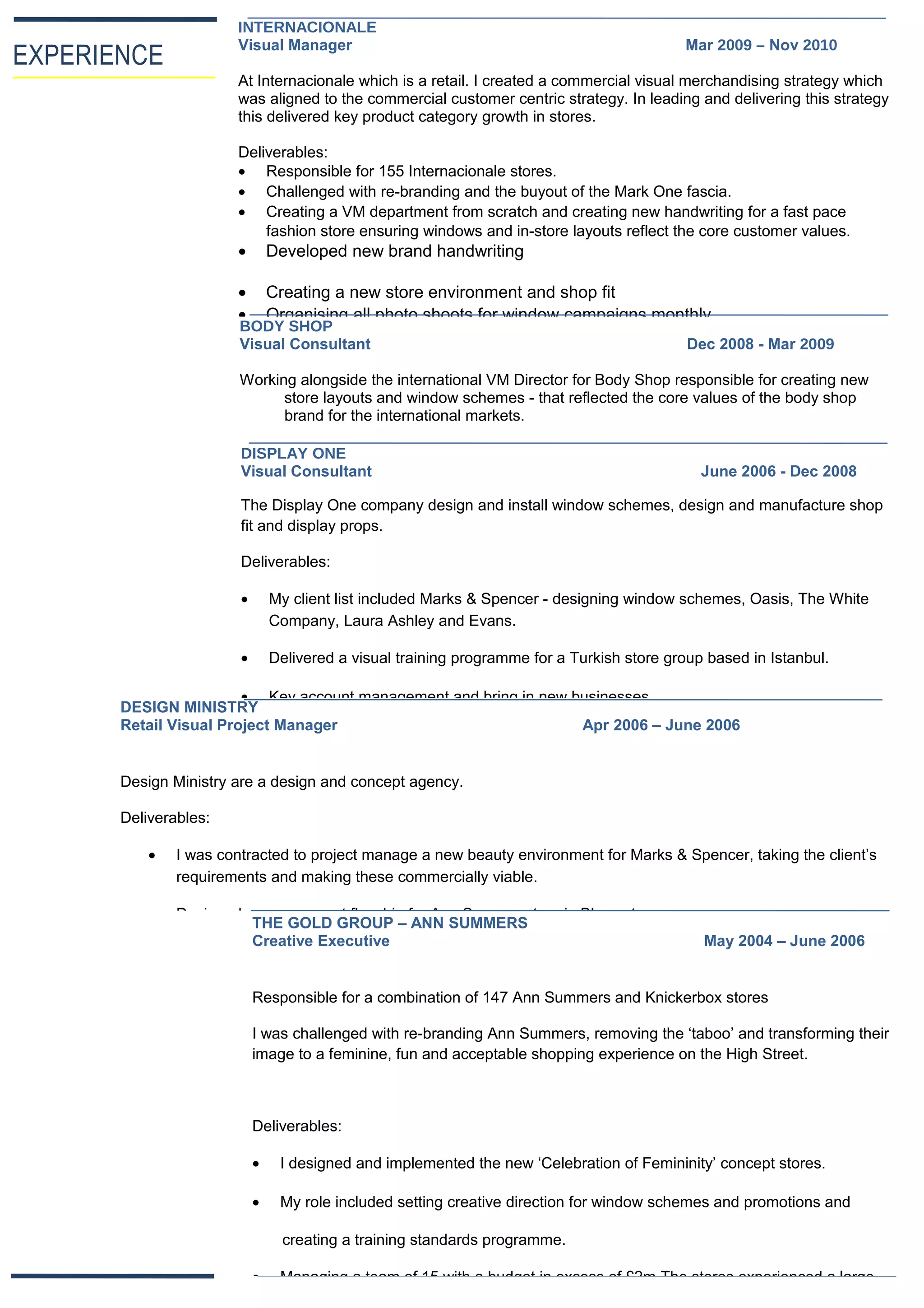 Craig Smith CV May 2014roly | DOC | Retail Industry | Industries
