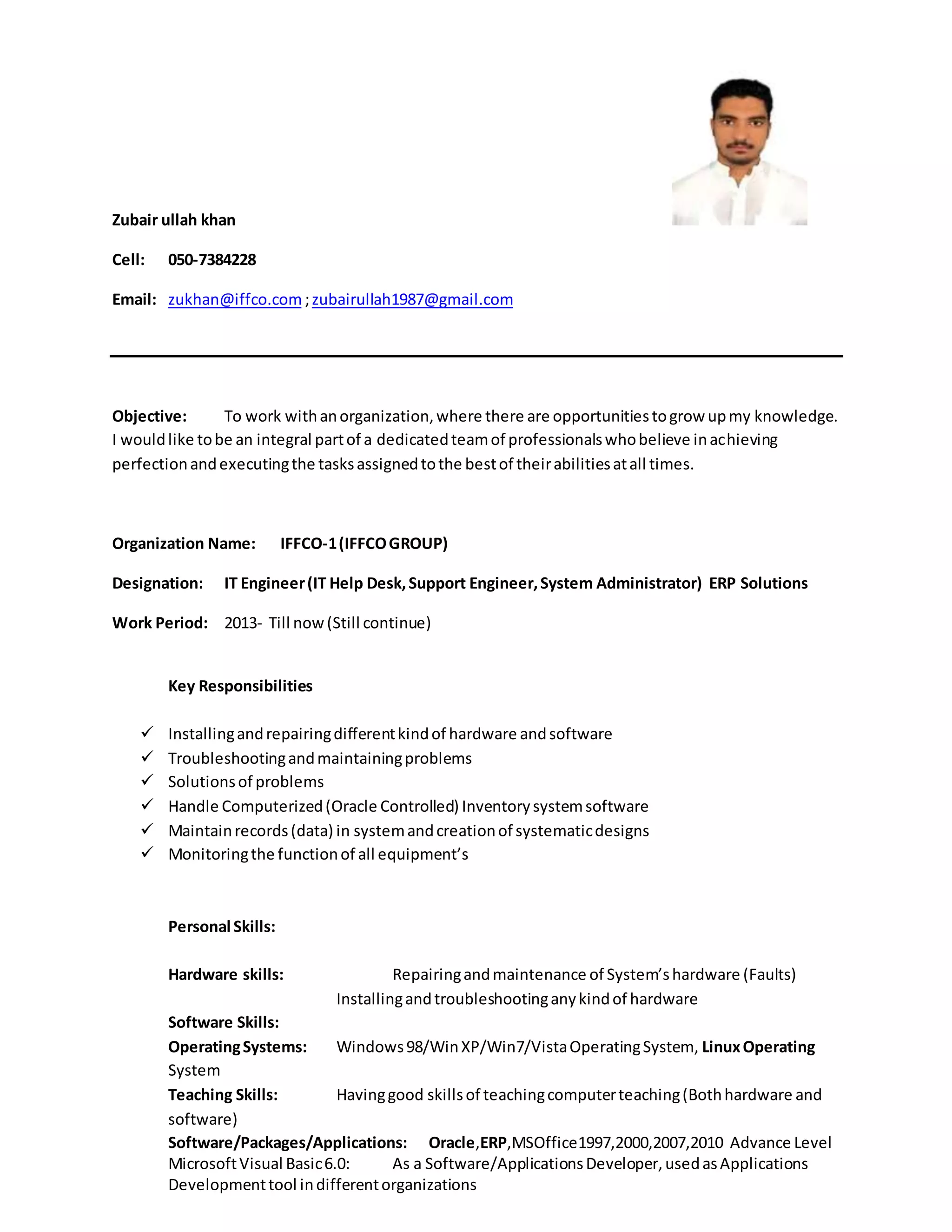 Resume (Zubair Ullah Khan) - | DOCX