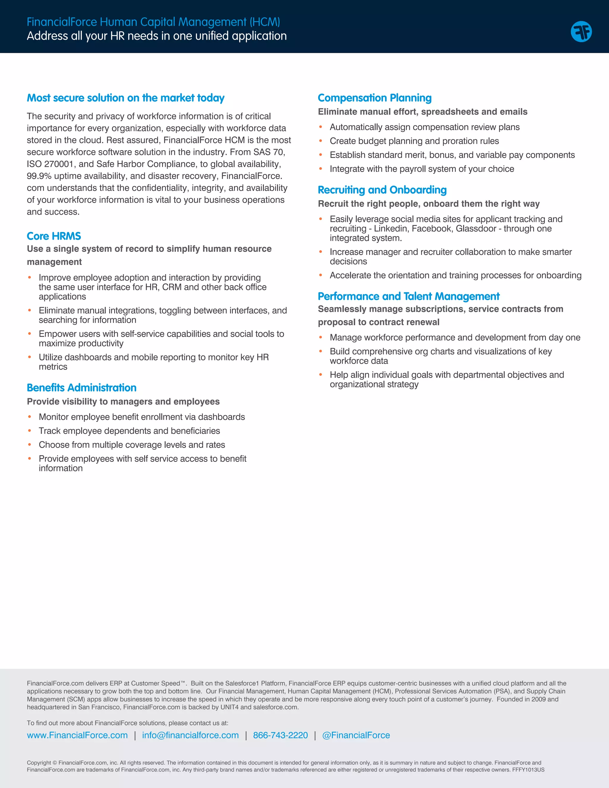 FinancialForce Human Capital Management (HCM) Datasheet | PDF