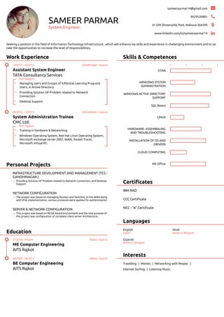 Sameer Parmar resume | PDF | Computing | Technology & Computing