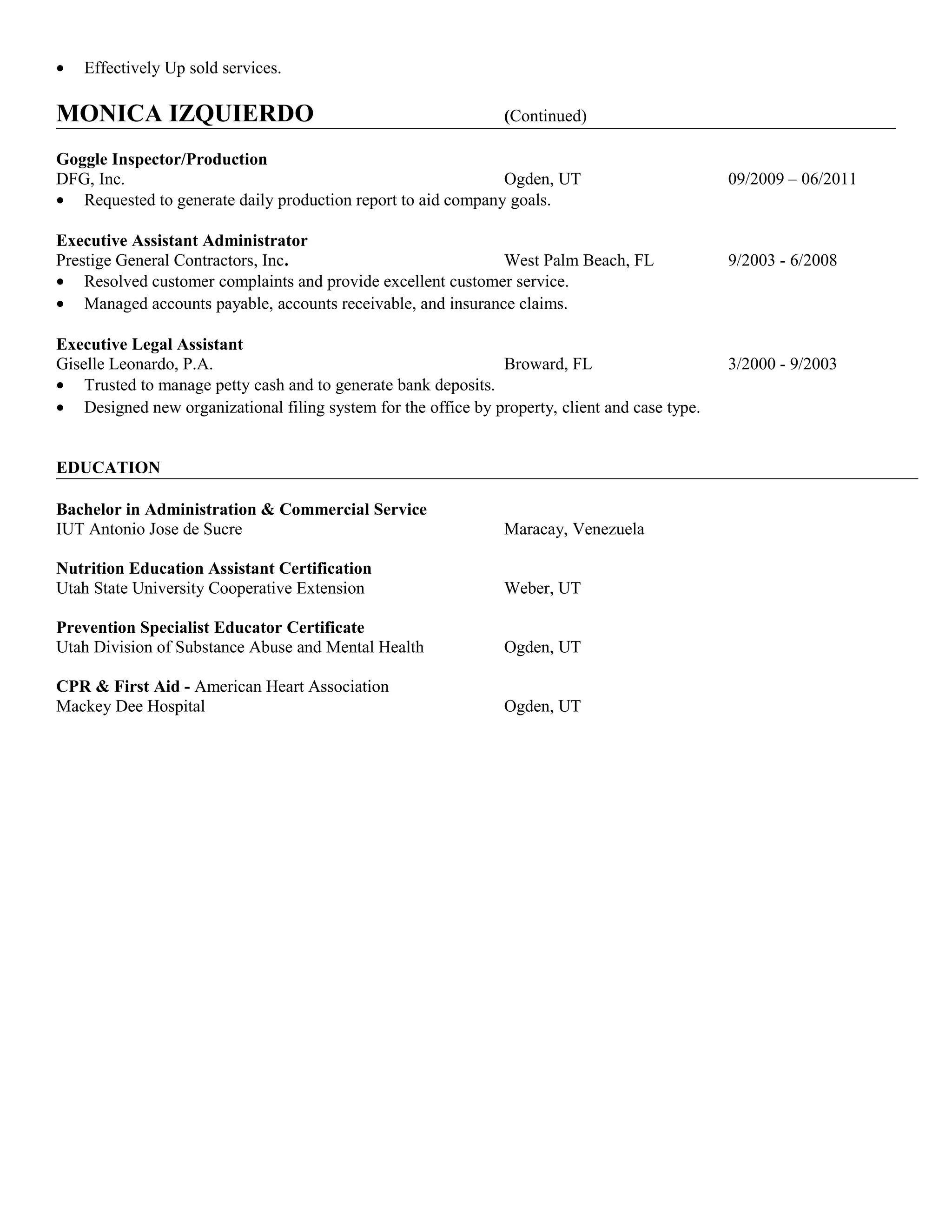 Ms Monica Izquierdo Resume | DOC