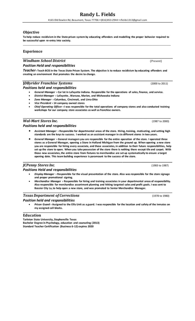 Randy Fields Resume | PDF