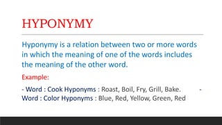 HOMONYM, POLYSEM &HYPONYMY | PPSX