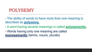 HOMONYM, POLYSEM &HYPONYMY | PPSX