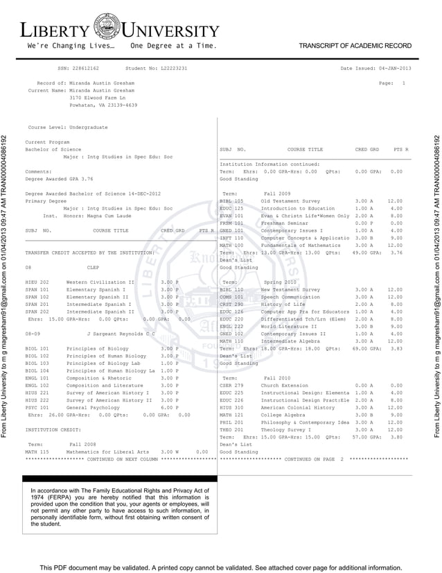 College transcript | PDF