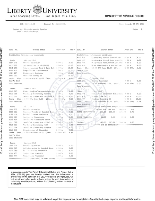 College transcript | PDF