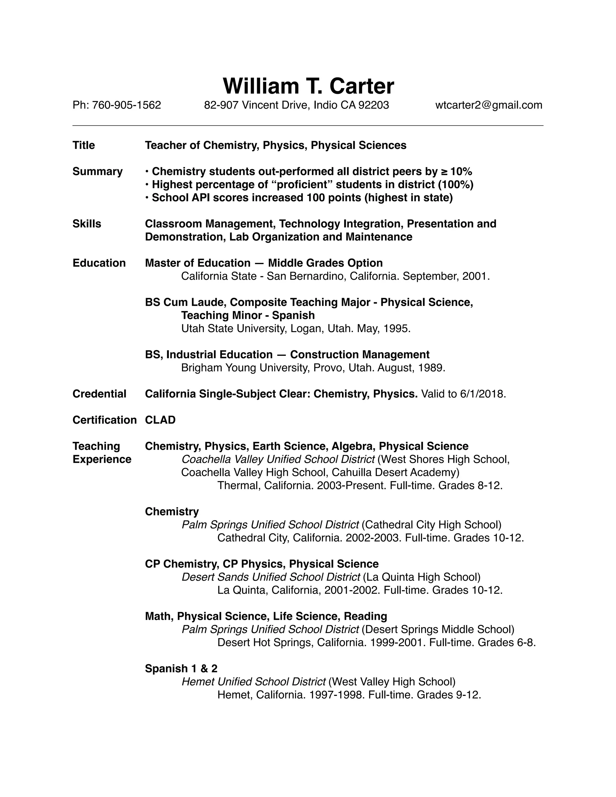 School Resumé (2017) | PDF