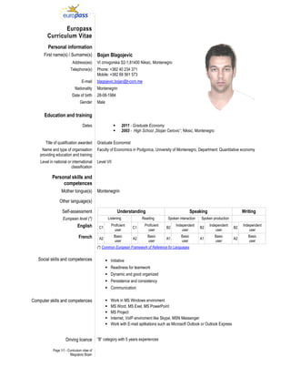 Bojan Blagojevic - Engleski CV | PDF