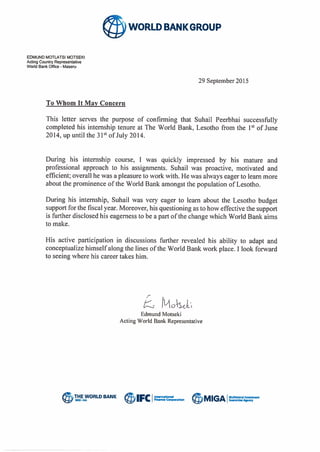 World Bank reccomendation letter | PDF