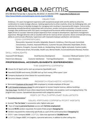 The Resume of Angela Mermis | PDF | Sales | Business