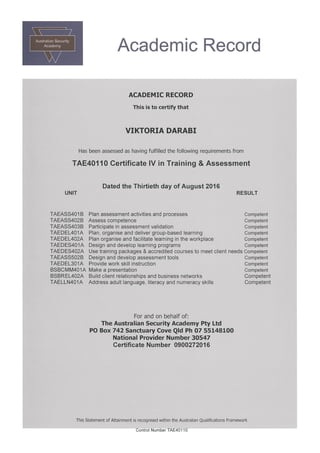 Cert IV TAE Qualification Certificate | PDF
