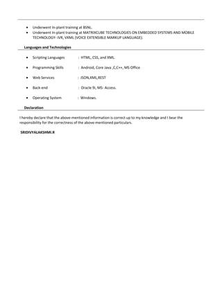 SRI DIVYA LAKSHMI R RESUME | PDF