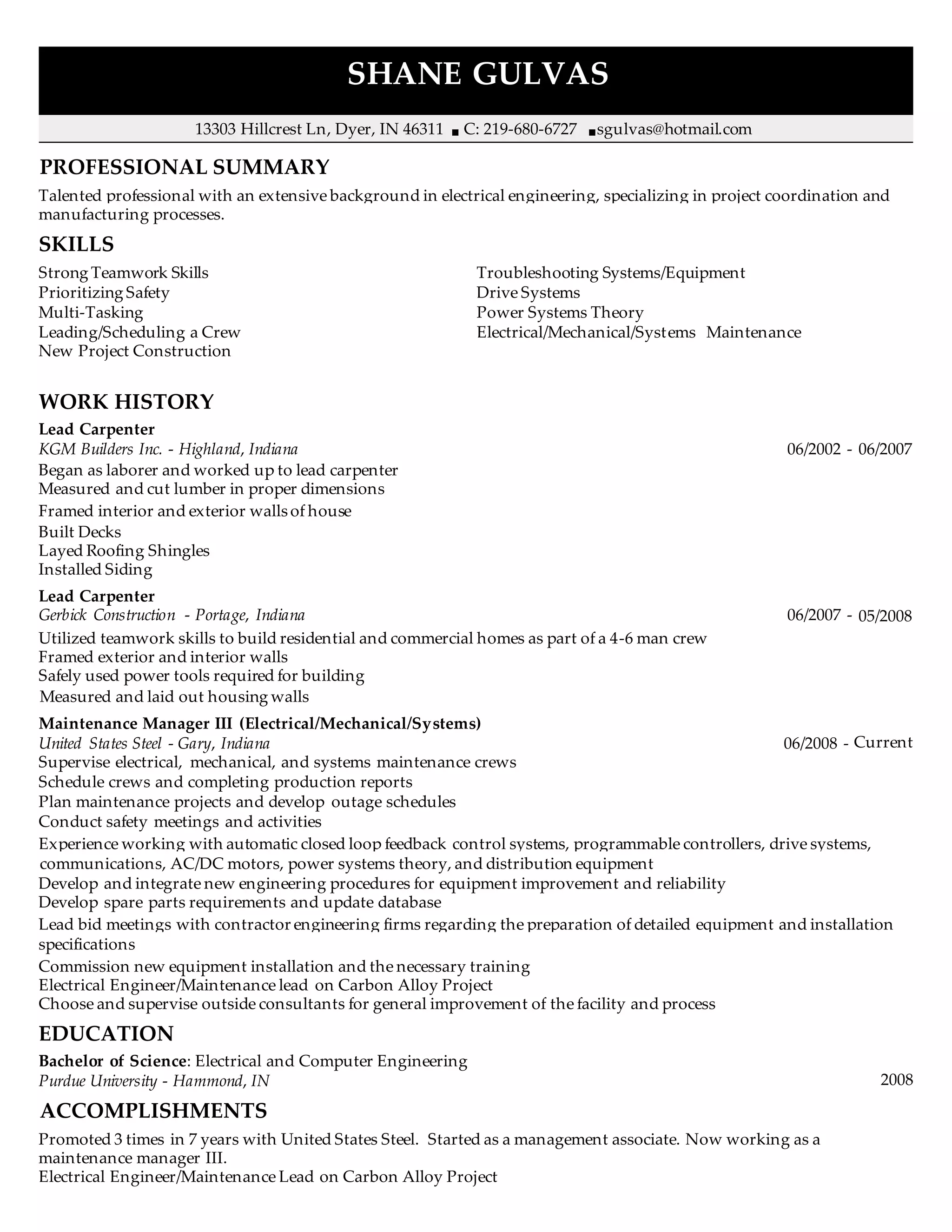 Shane Gulvas July 2015 Resume | DOCX