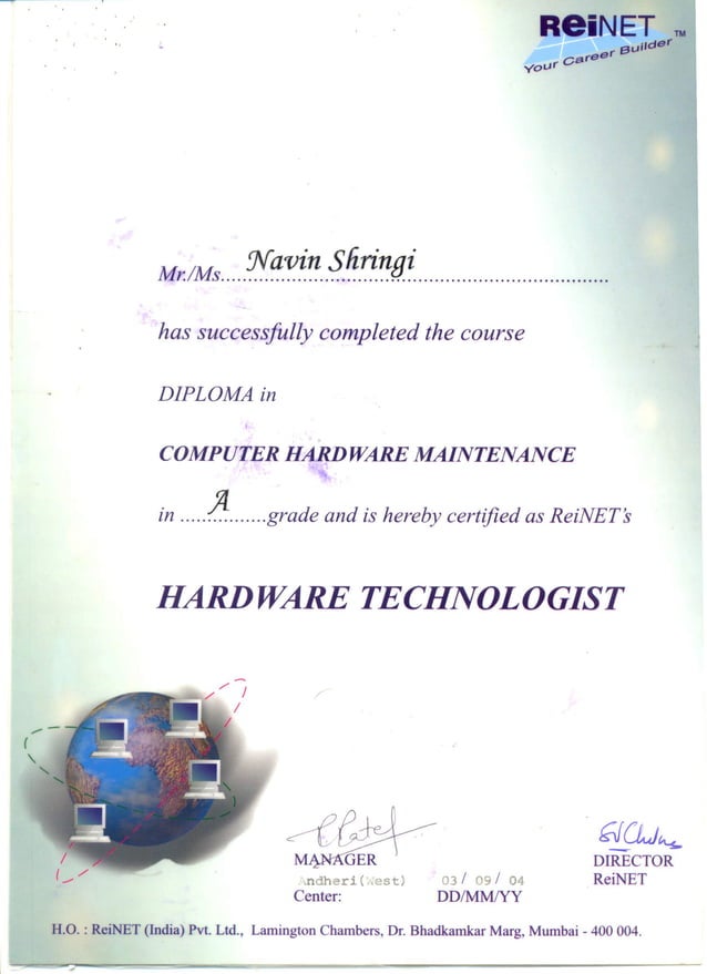 REiNET Diploma Computer Hardware 2A0001 | PDF