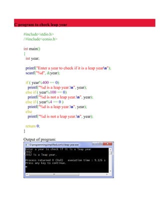 C program to check leap year | DOC