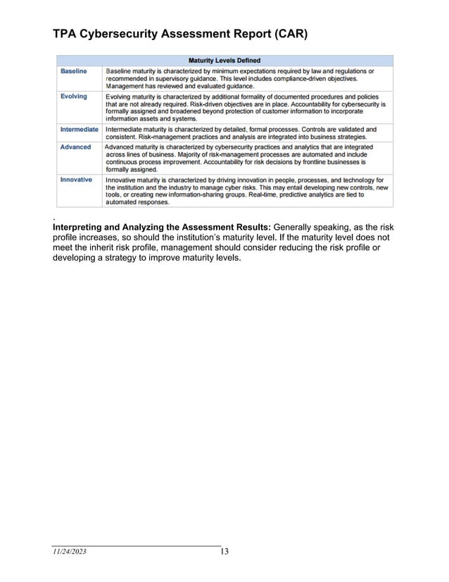 FFIEC Cybersecurity Assessment Report CAR Example .pdf | Financial ...