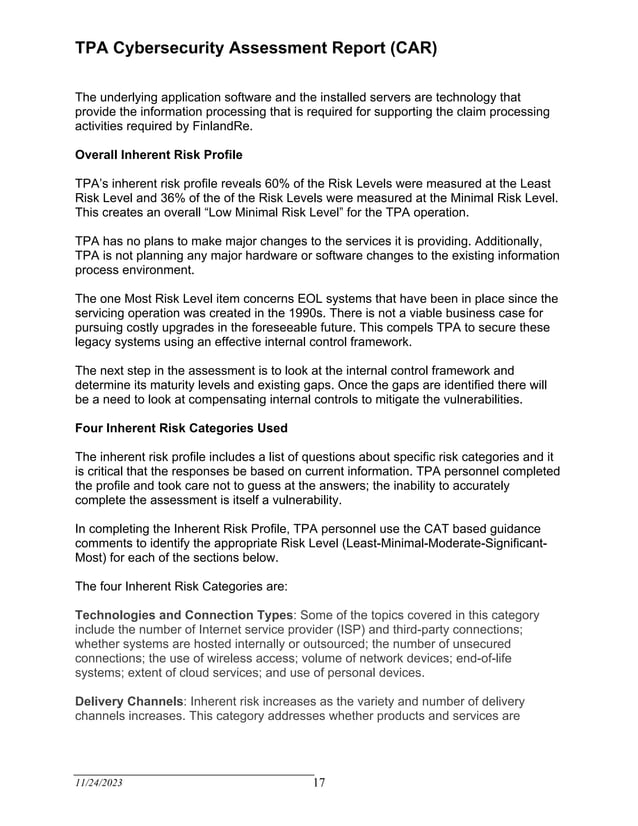 FFIEC Cybersecurity Assessment Report CAR Example .pdf | Financial ...