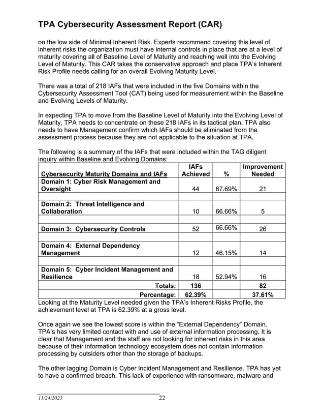 FFIEC Cybersecurity Assessment Report CAR Example .pdf | Financial ...